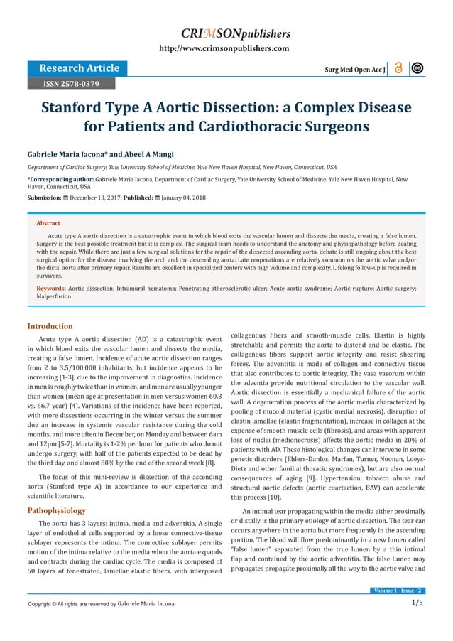 Stanford Type A Aortic Dissection: a Complex Disease for Patients and ...