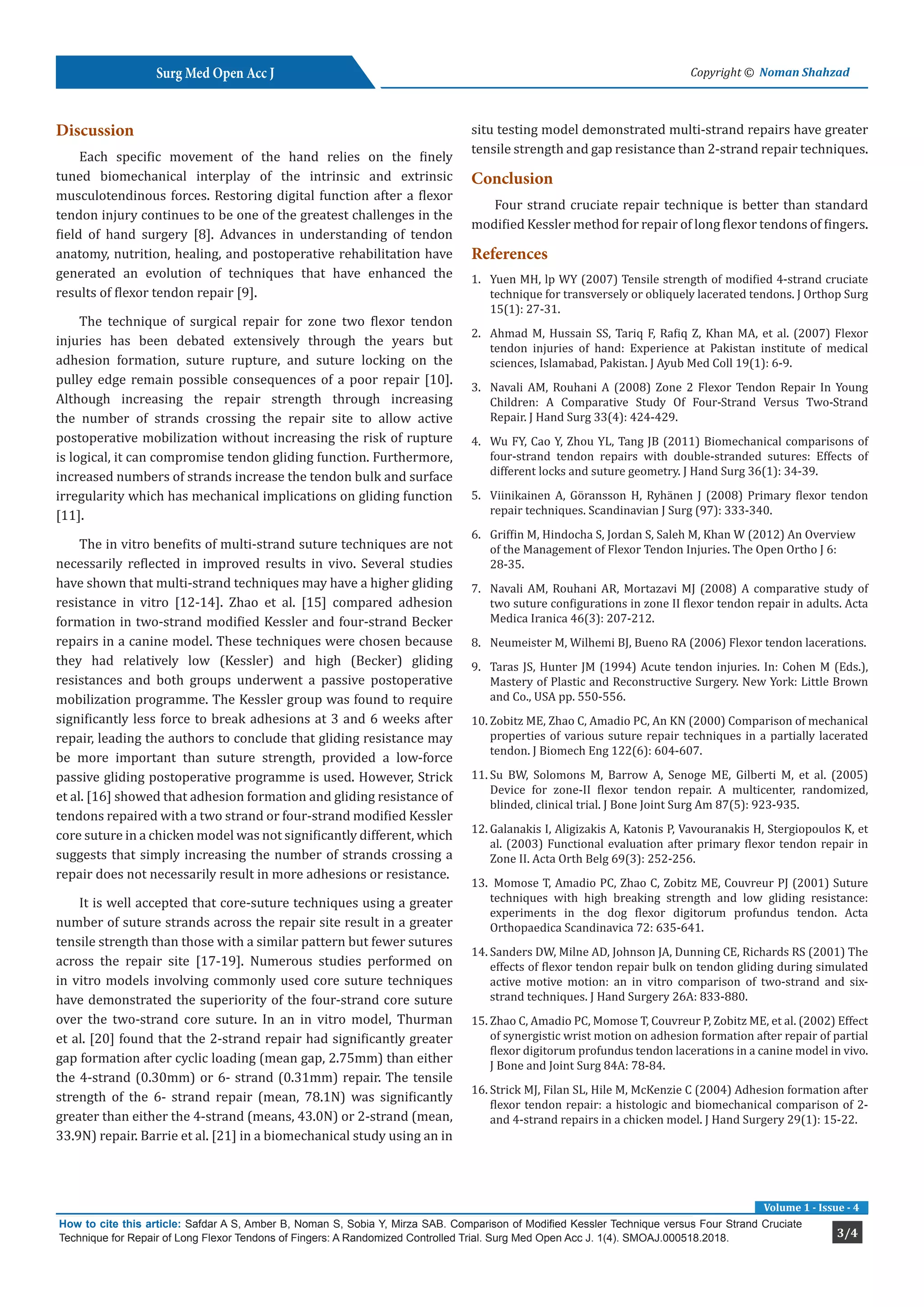 Comparison of Modified Kessler Technique versus Four Strand Cruciate ...