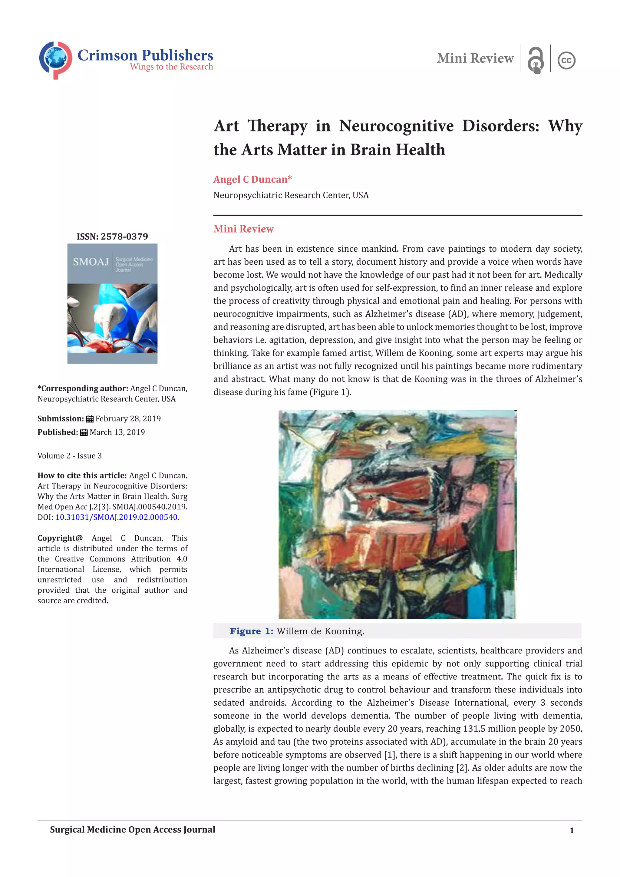 Art Therapy in Neurocognitive Disorders: Why the Arts Matter in Brain Health_ Crimson Publishers ...