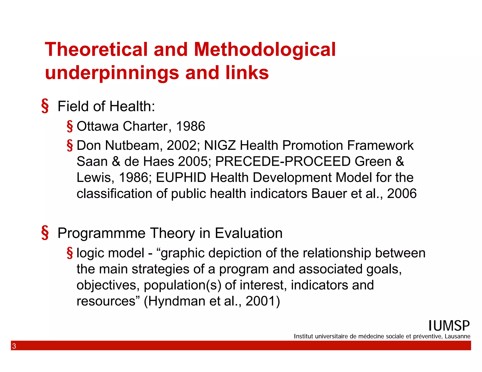 Framework for Evaluating Health Promotion projects: The Swiss Model for ...