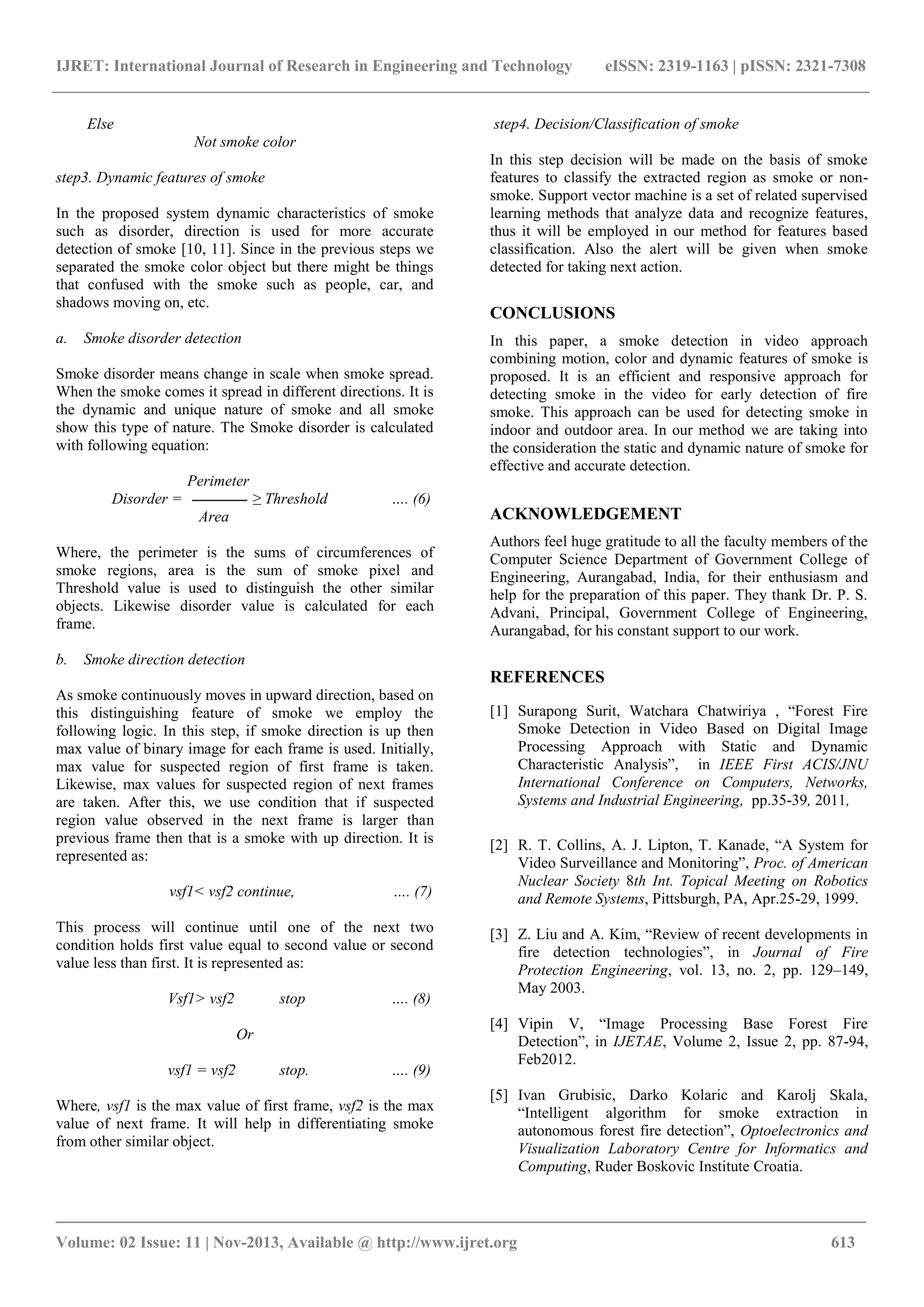 Smoke Detection In Video For Early Warning Using Static And Dynamic Features Pdf Indoor