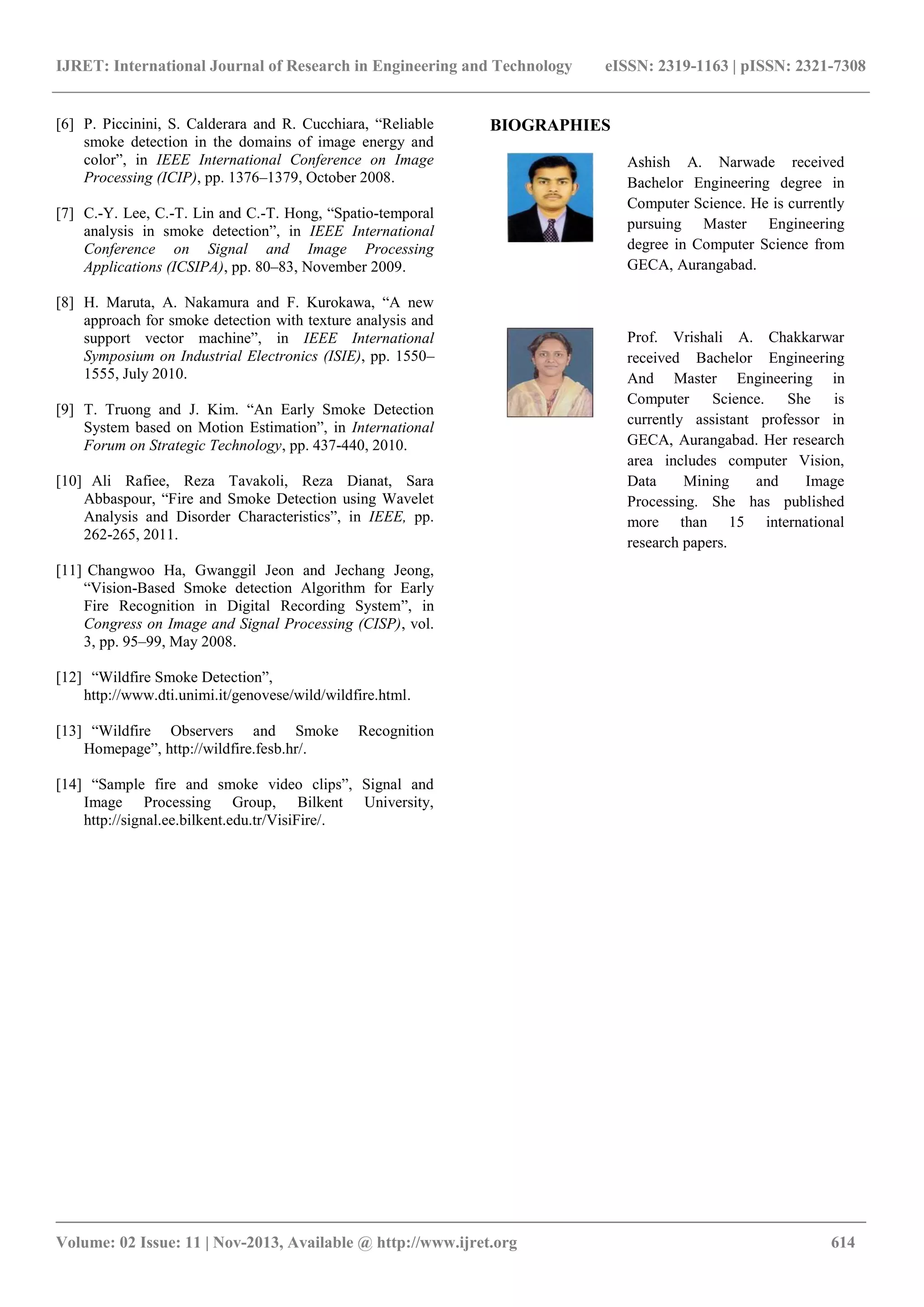 Smoke Detection In Video For Early Warning Using Static And Dynamic Features Pdf Indoor