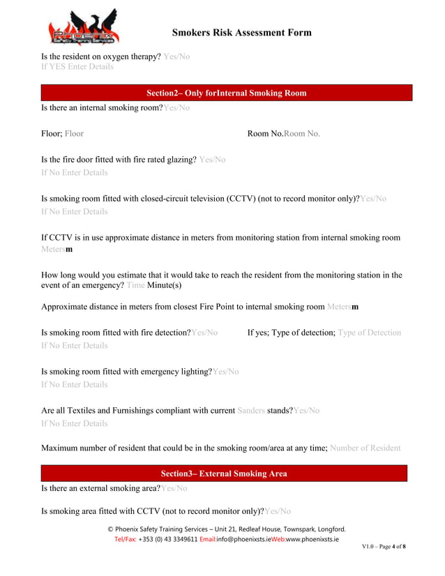 Smokers risk assessment form v 1.0.docx.docx | Smoking Cessation | Wellness