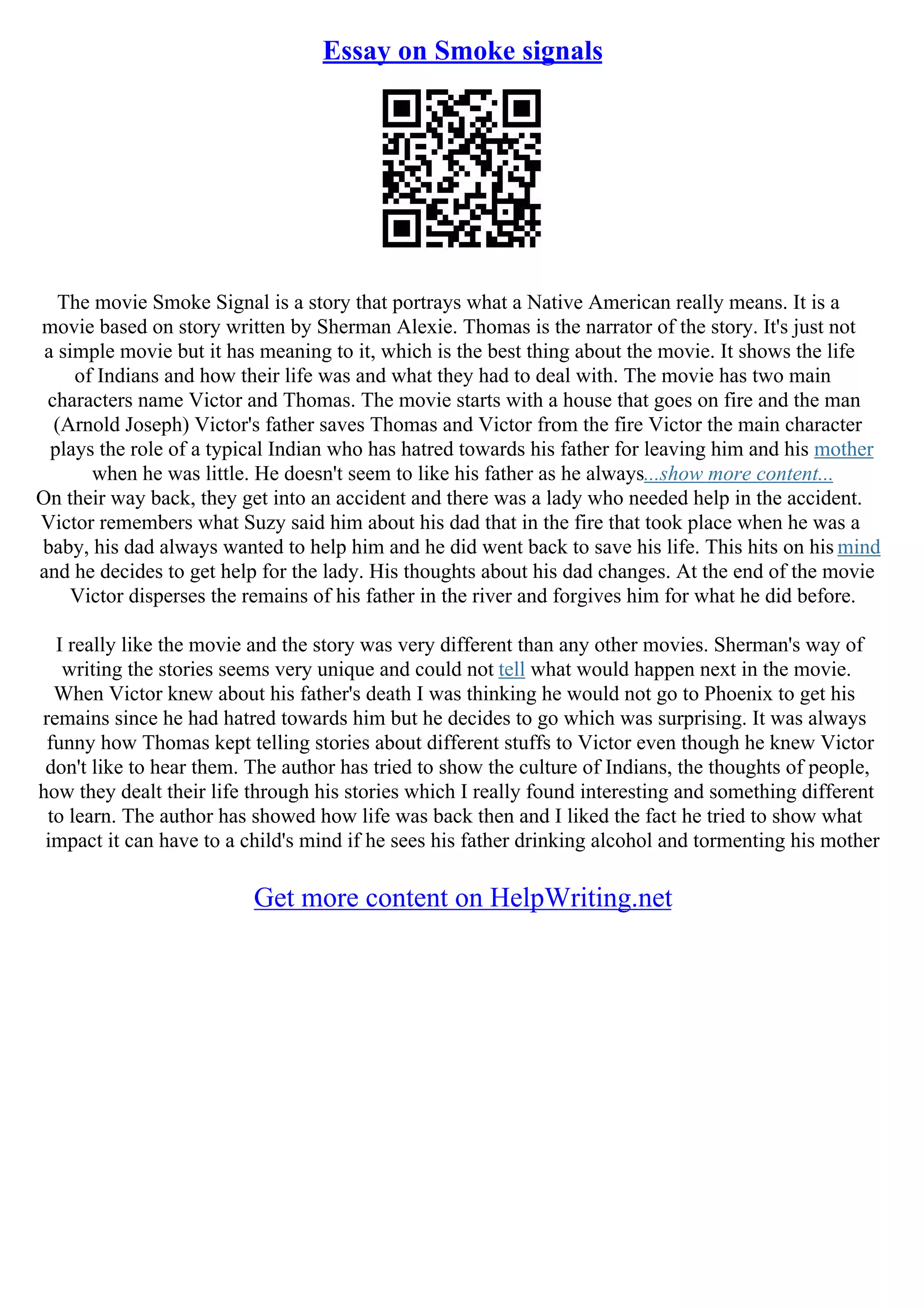 Smoke Signals Essay | PDF