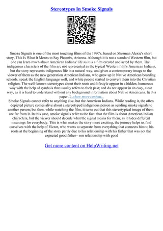 Smoke Signals Essay | PDF