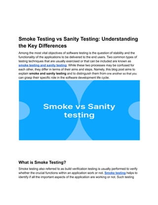 Smoke Testing vs Sanity Testing Key Differences | PDF