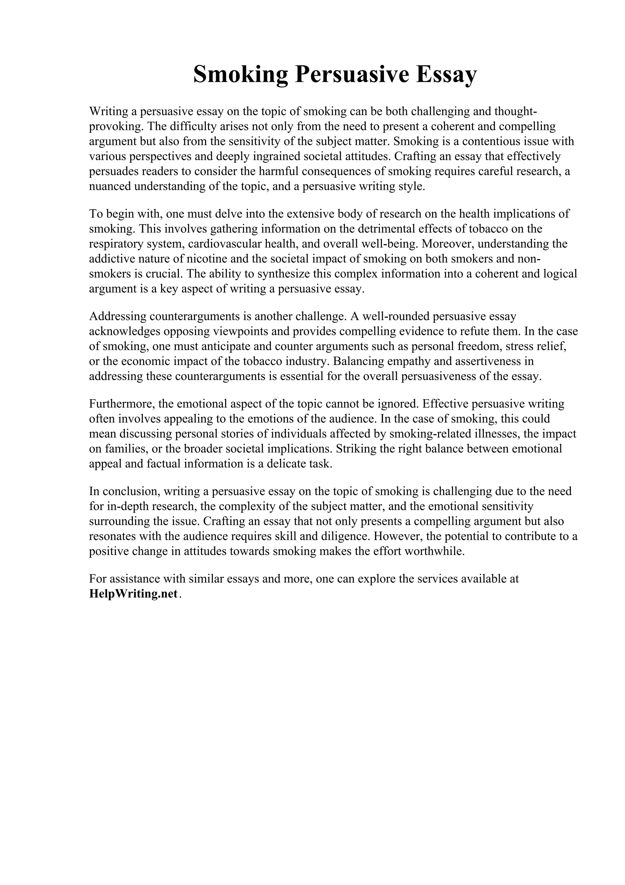 Smoking Persuasive Essay. Argumentative Essay For Smoking In Public ...