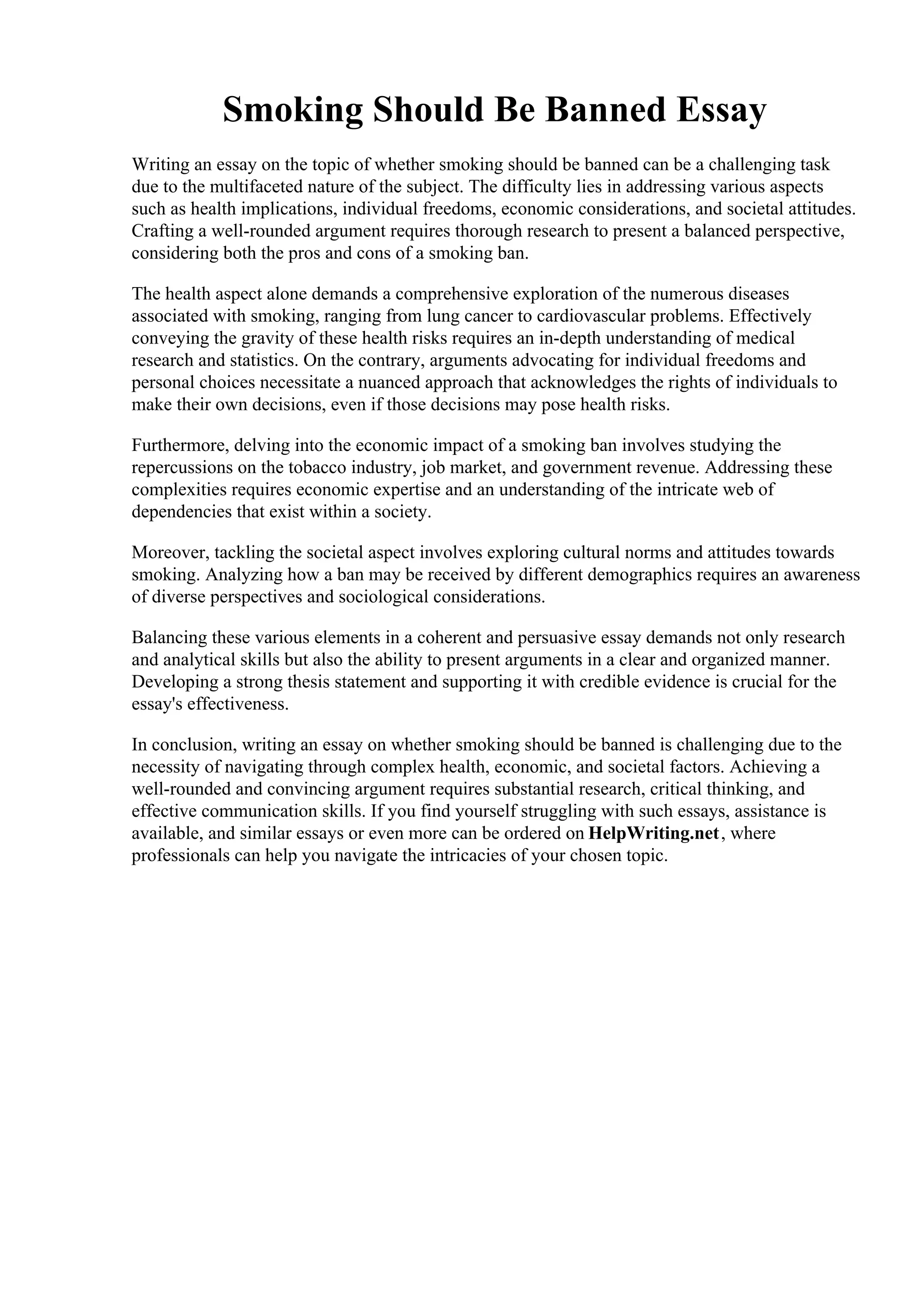 Smoking Should Be Banned Essay | PDF