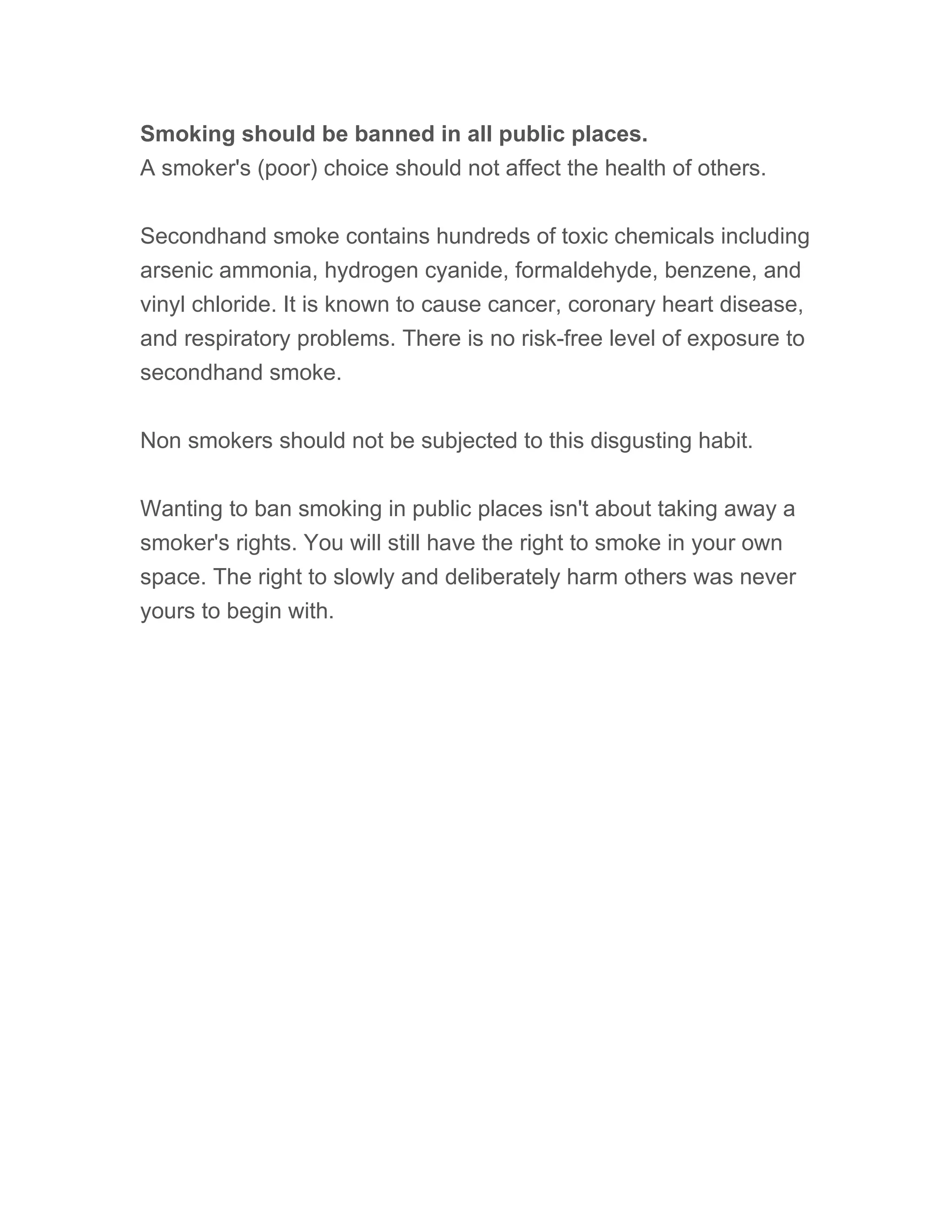 Smoking should be banned in all public places | DOC