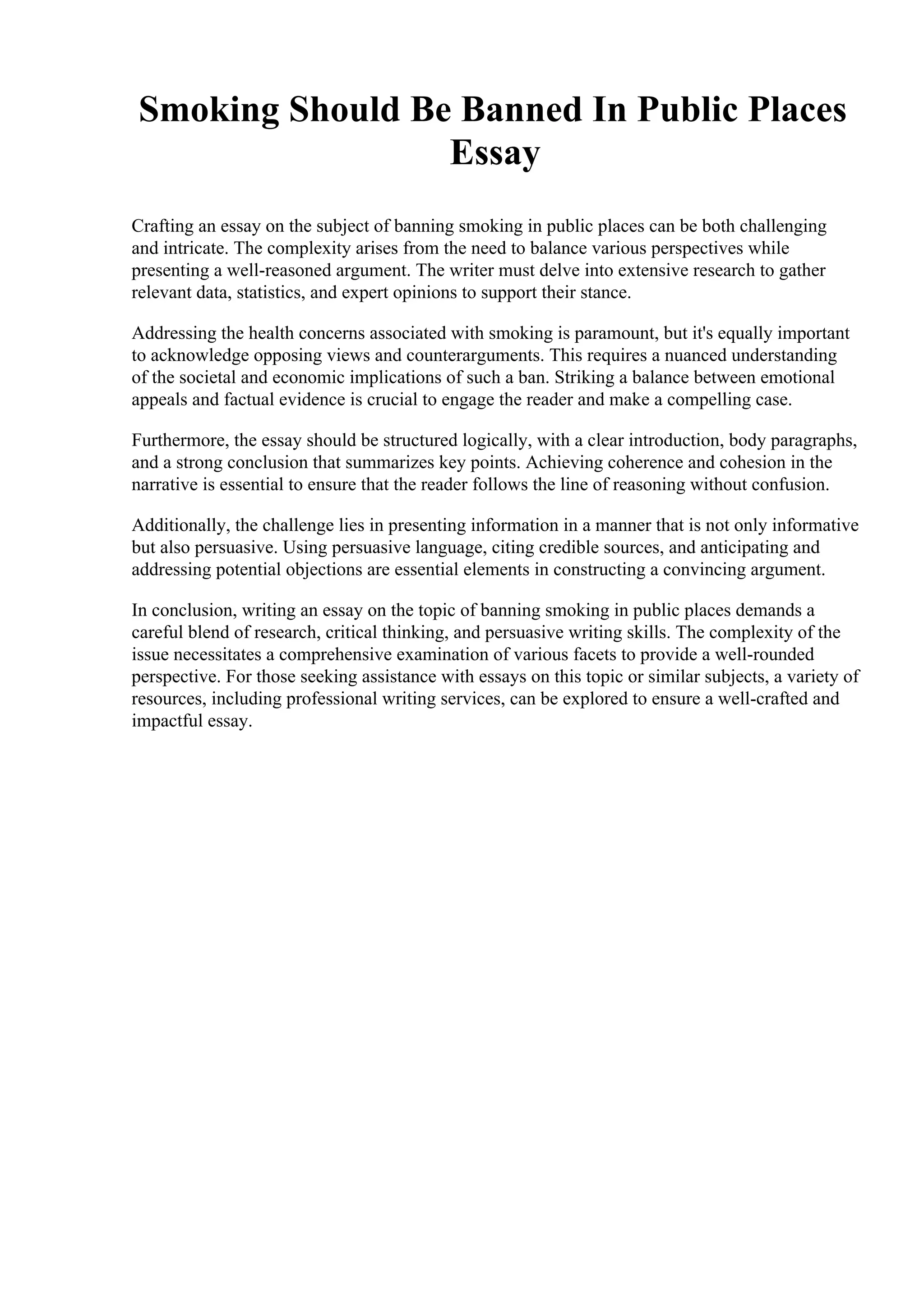 Smoking Should Be Banned In Public Places Essay | PDF