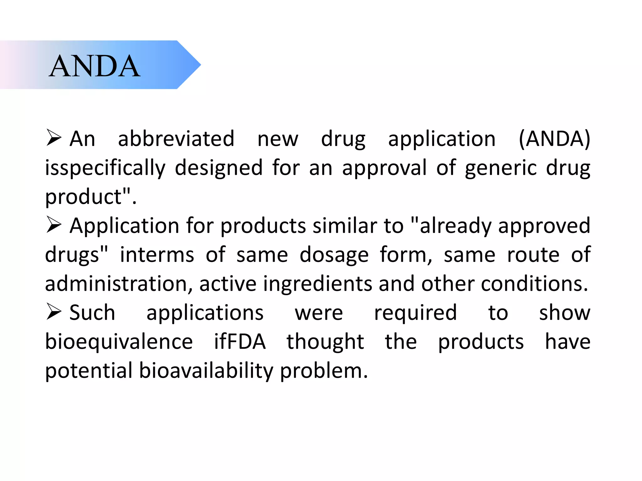 Abbreviated New Drug Application (ANDA).pptx | Pharmaceutical Industry | Industries