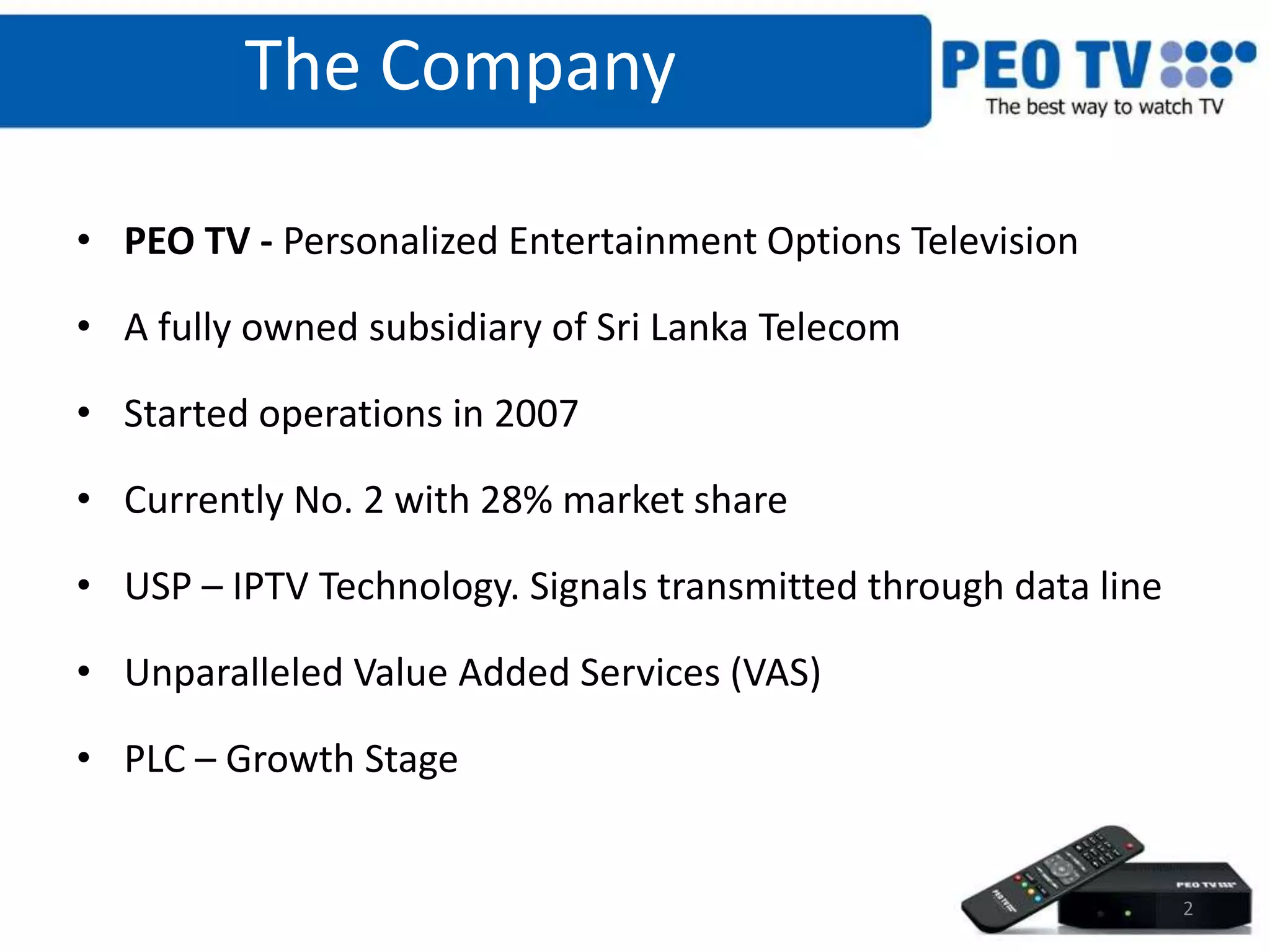 Strategic Marketing Plan (SMP) for PEO Tv | PPTX