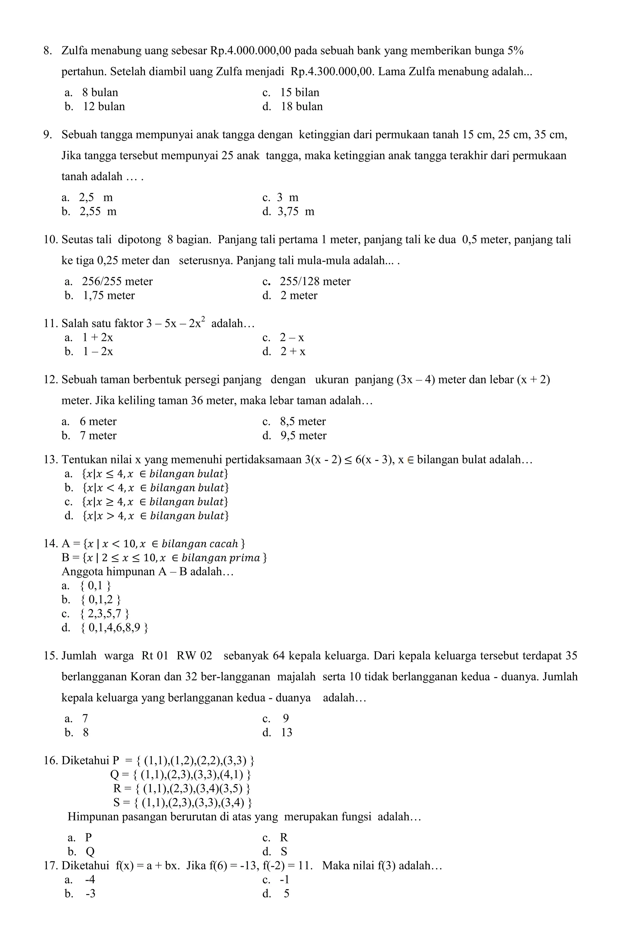 Latihan soal Matematika UN 2013 Paket 2 | DOCX