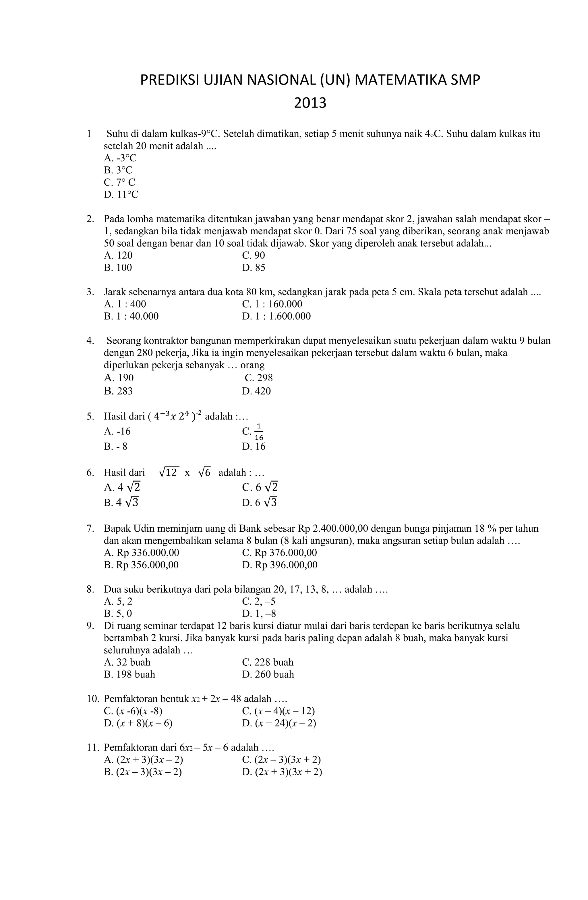 Latihan soal Matematika UN 2013 Paket 4 | DOCX