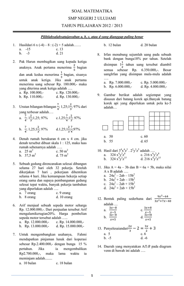 Latihan soal Matematika UN 2013 Paket 6 | DOCX