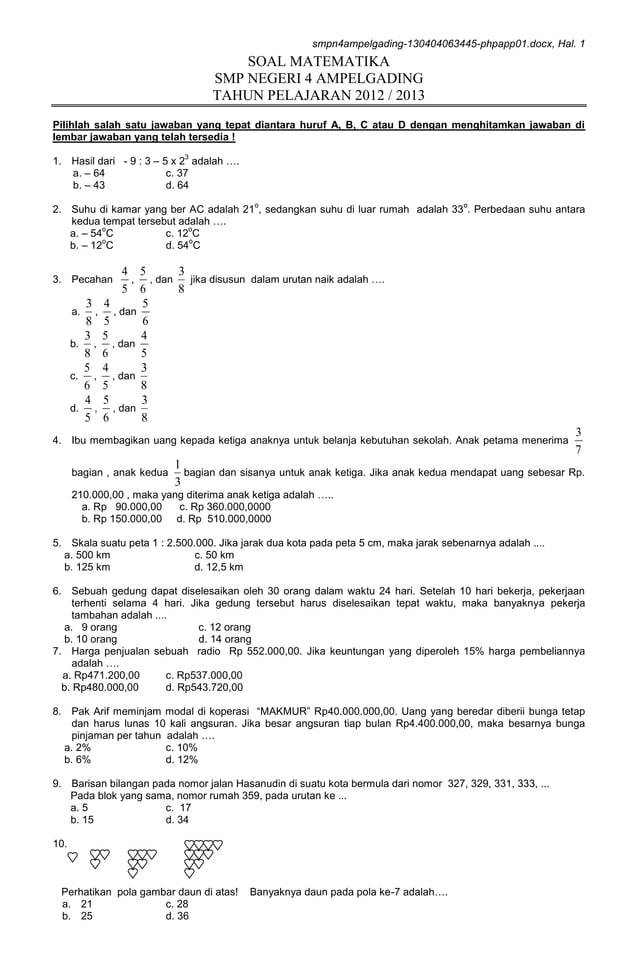 Latihan soal Matematika UN 2013 Paket 13 | PDF