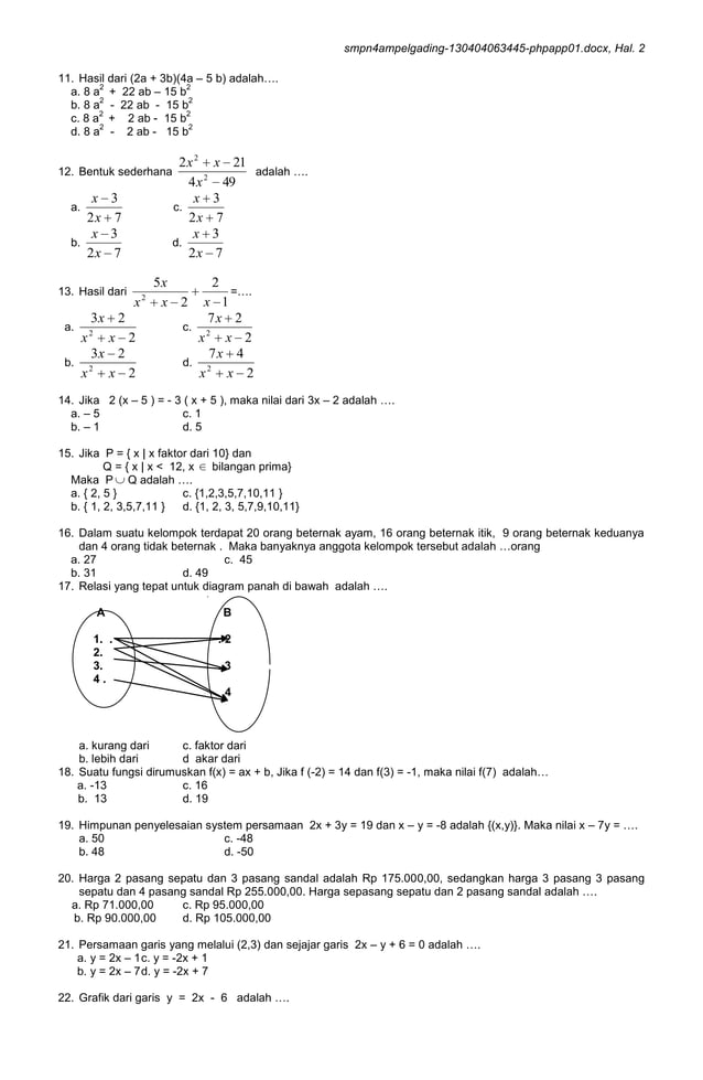 Latihan soal Matematika UN 2013 Paket 13 | PDF
