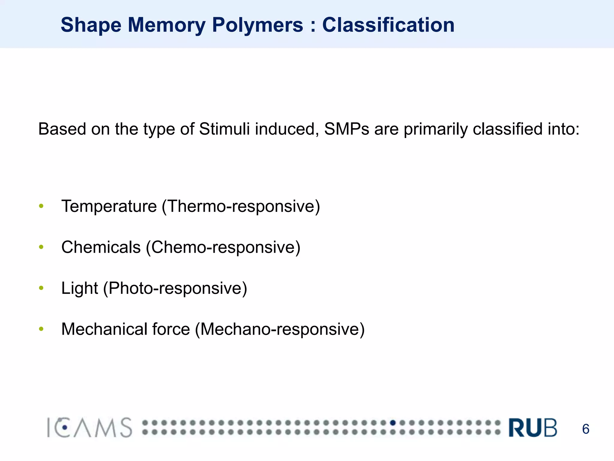Shape Memory Polymers (SMPs) - Theory, Properties and Applications | PPTX