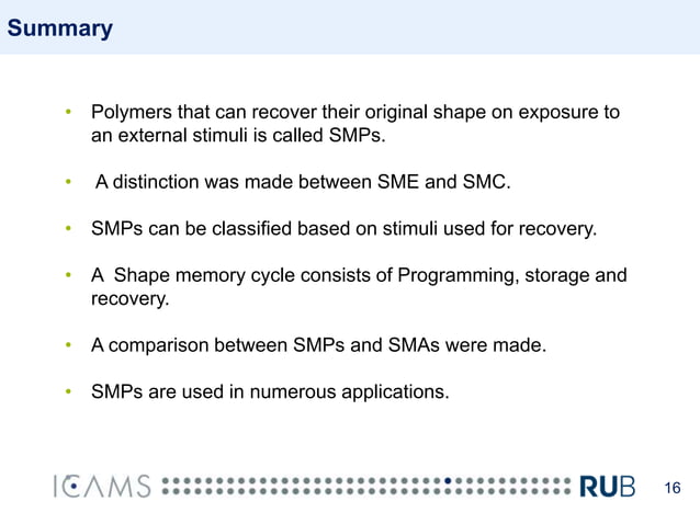 Shape Memory Polymers (SMPs) - Theory, Properties and Applications | PPTX