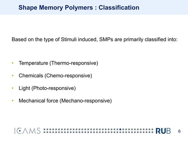 Shape Memory Polymers (SMPs) - Theory, Properties and Applications | PPTX