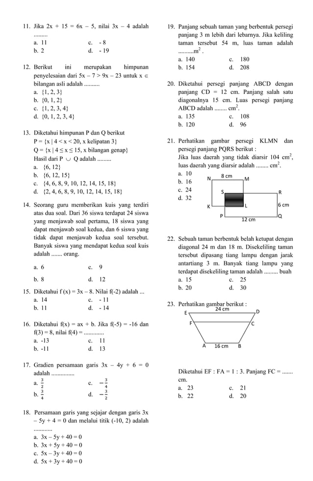 Latihan soal Matematika UN 2013 Paket 16 | DOCX