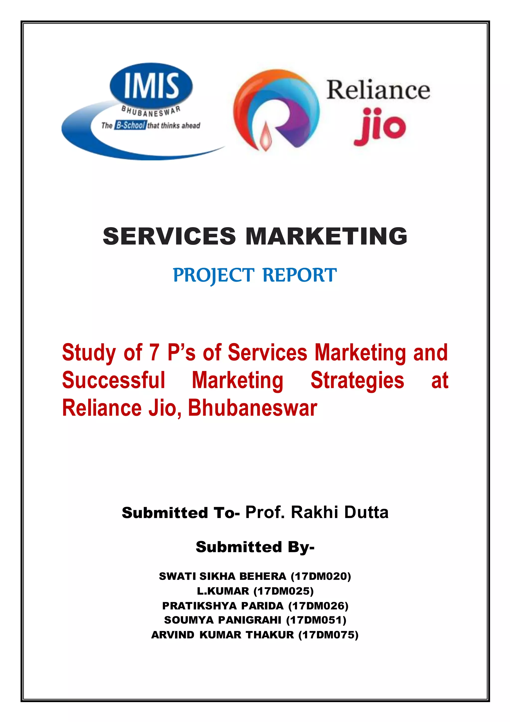 Study on 7Ps of Reliance Jio in Bhubaneswar | DOCX