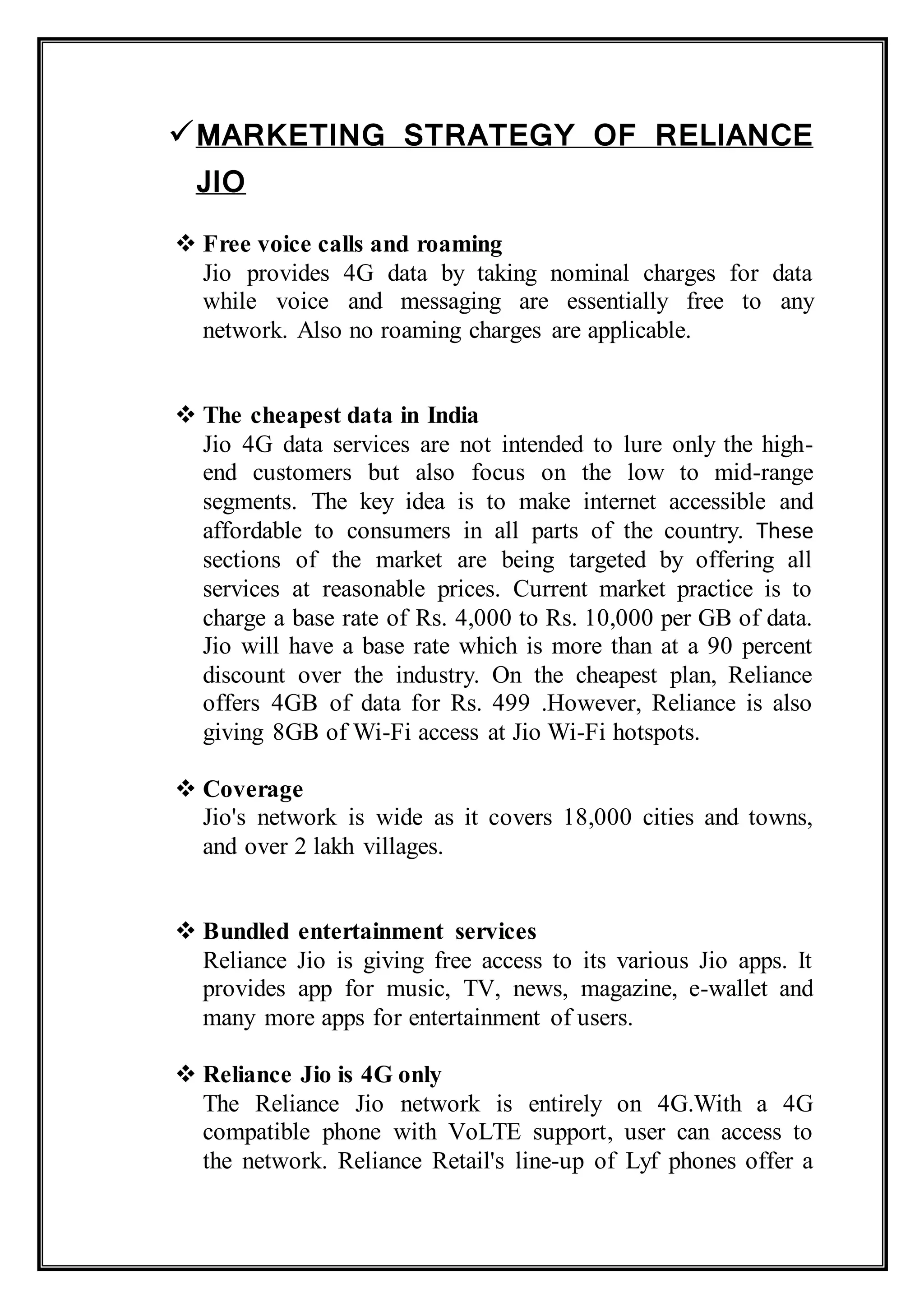 Study on 7Ps of Reliance Jio in Bhubaneswar | DOCX