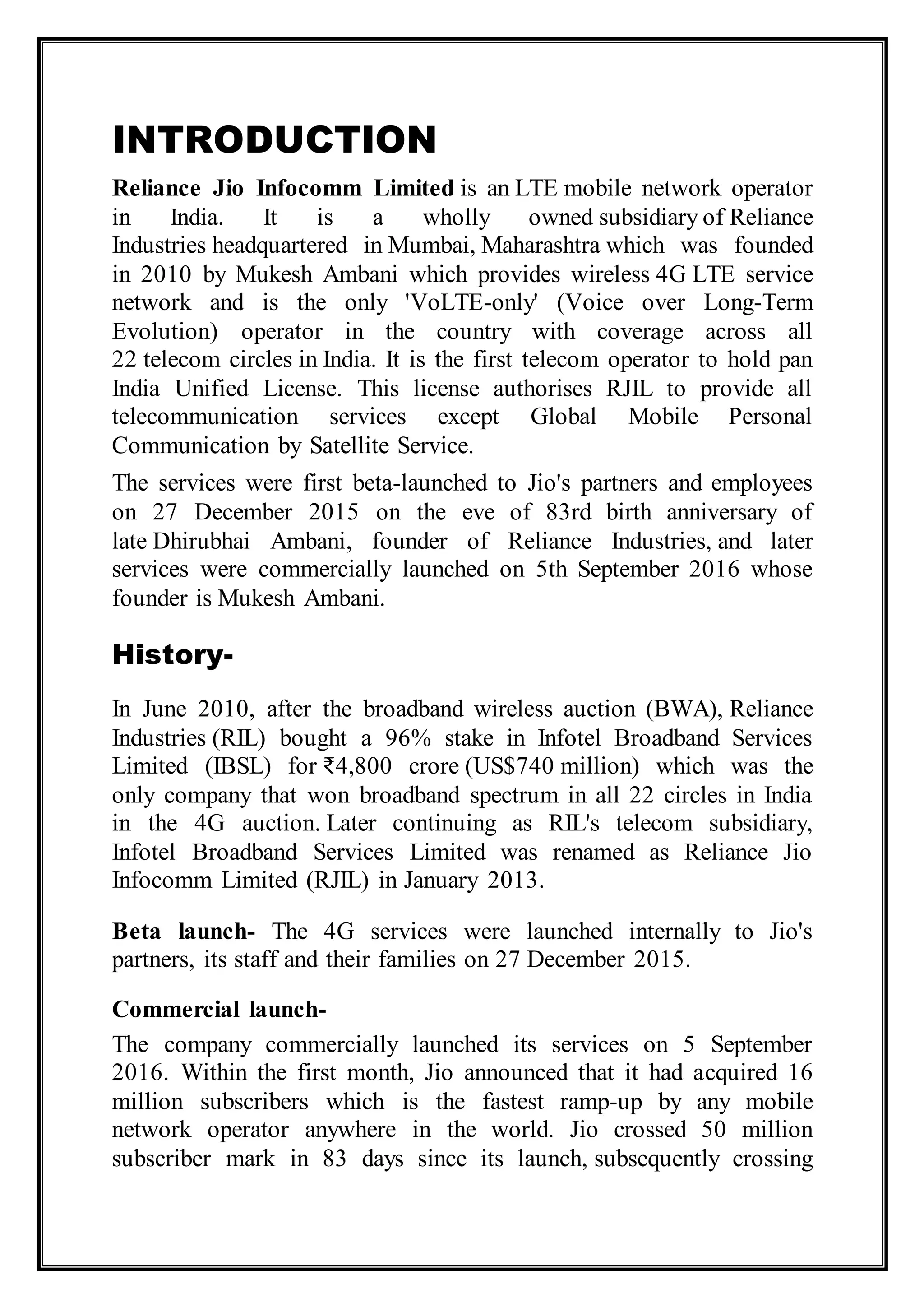 Study on 7Ps of Reliance Jio in Bhubaneswar | DOCX