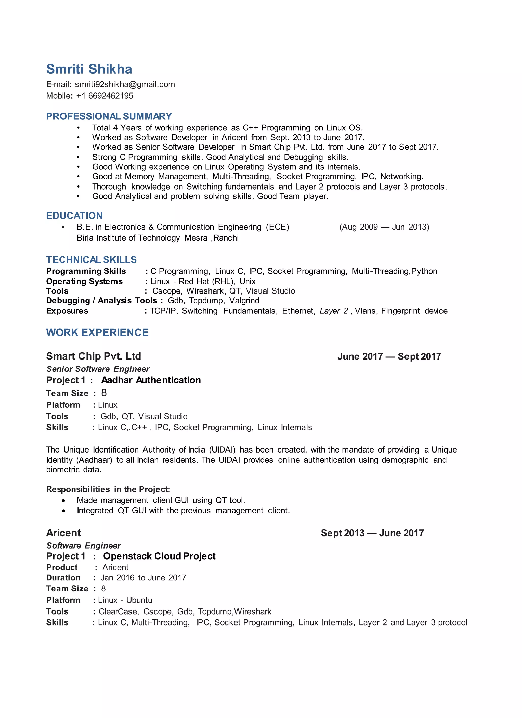 Smriti shikha cv | DOCX