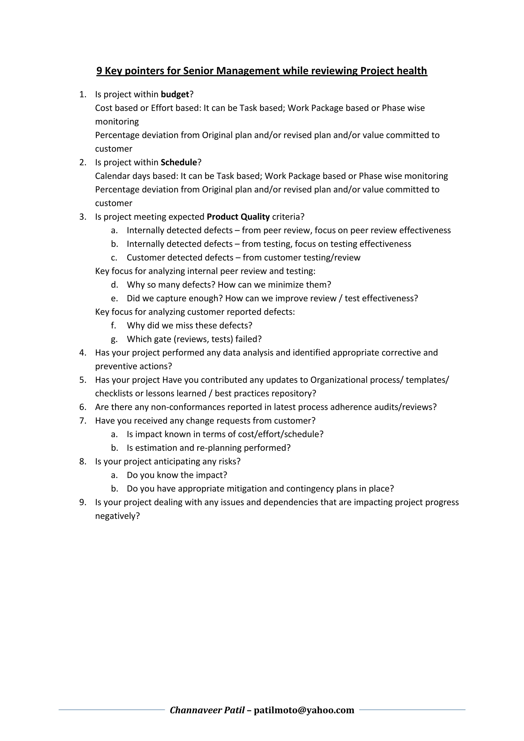 Senior Management Review (SMR) - Key pointers slideshare | PDF