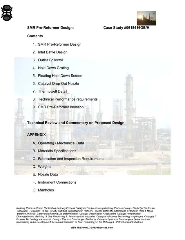 SMR PRE-REFORMER DESIGN: Case Study | PDF | Chemistry | Science