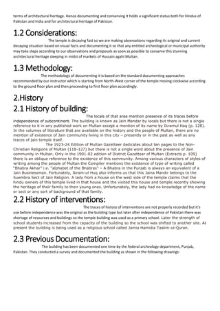 Jain Mandir conservation report Multan | PDF