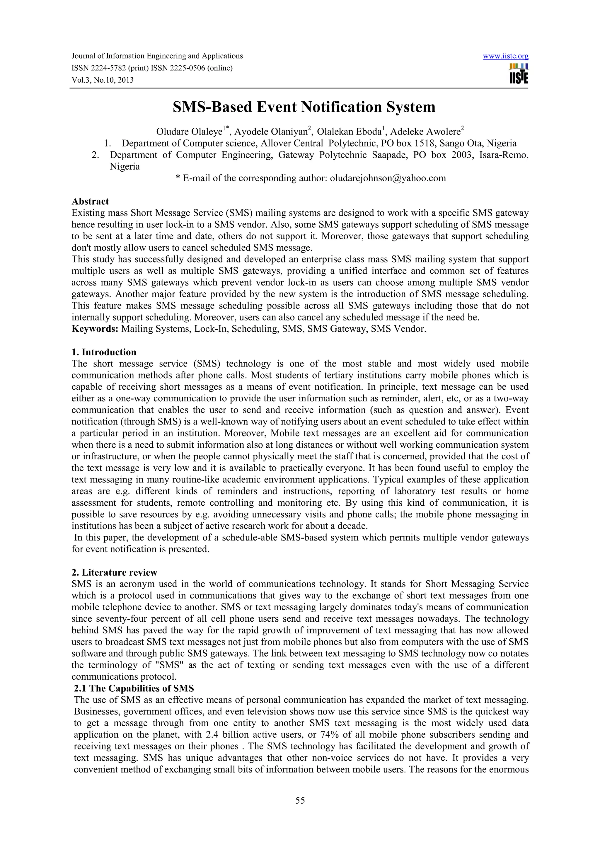 Sms based event notification system | PDF