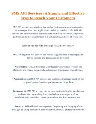 SMS API Services: A Simple and Effective Way to Reach Your Customers | PDF
