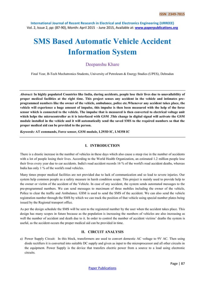 SMS Based Automatic Vehicle Accident Information System | PDF
