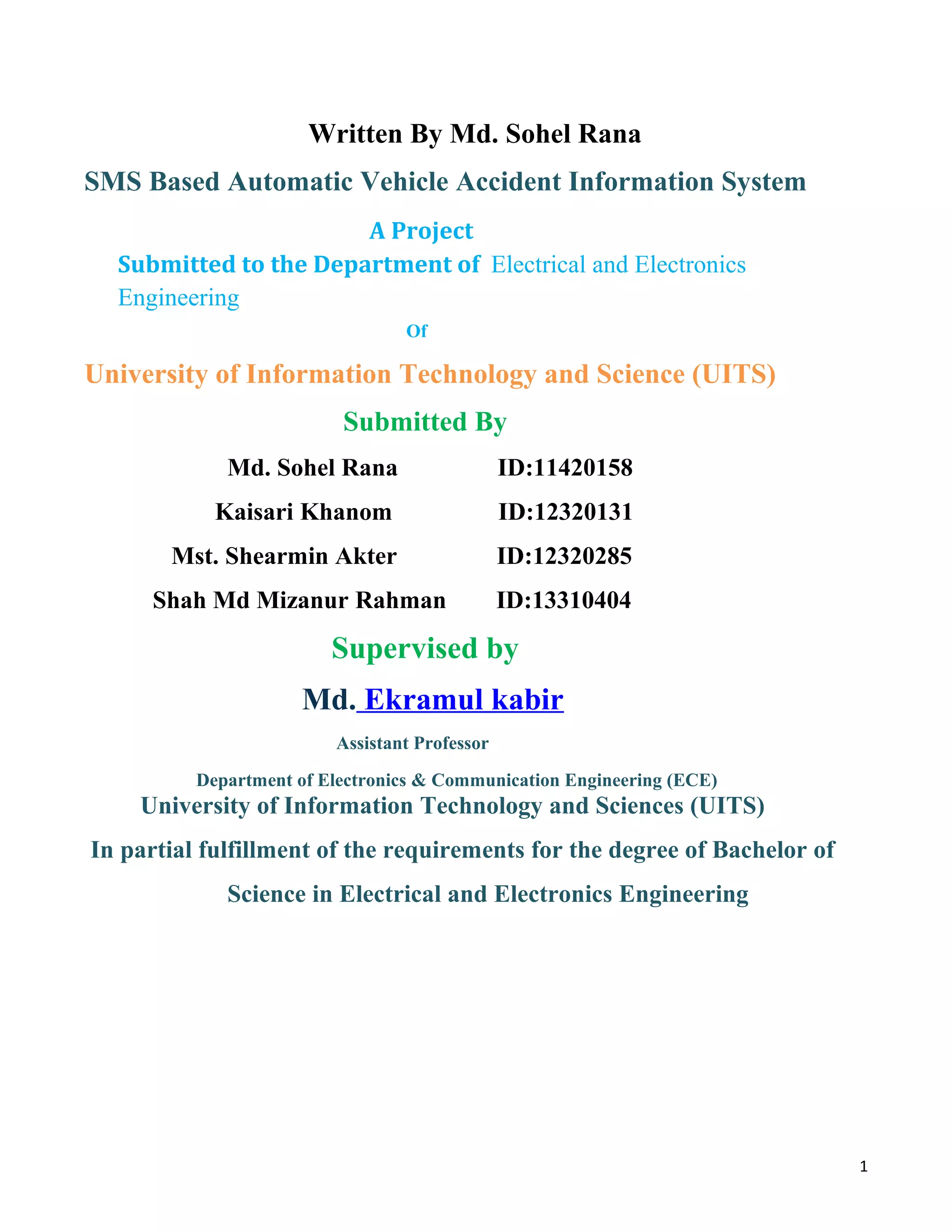 Sms based automatic vehicle accident information system1 | PDF