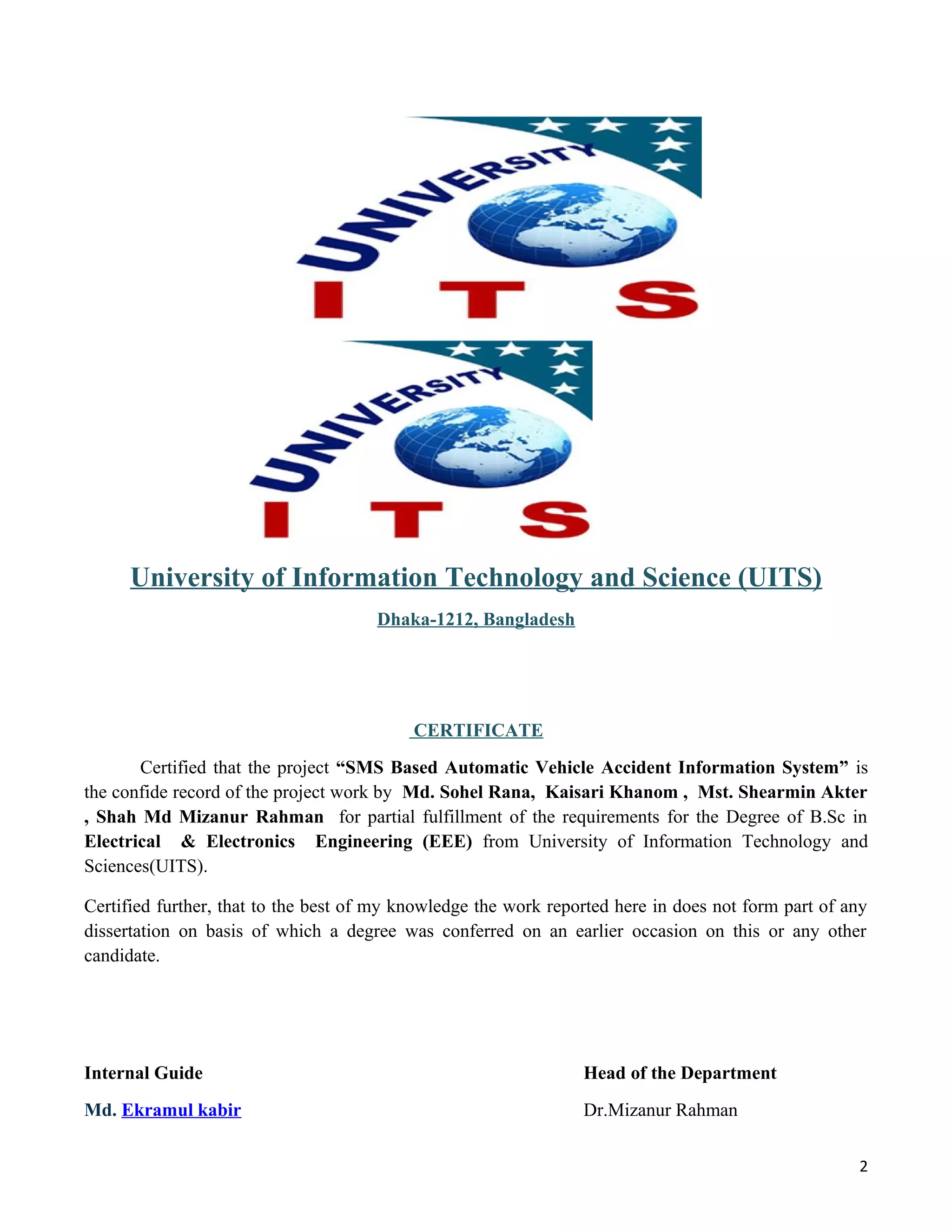 Sms based automatic vehicle accident information system1 | PDF