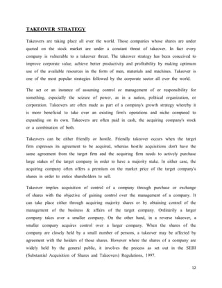 CORPORATE LEVEL STRATEGY - TAKEOVER STRATEGY | PDF