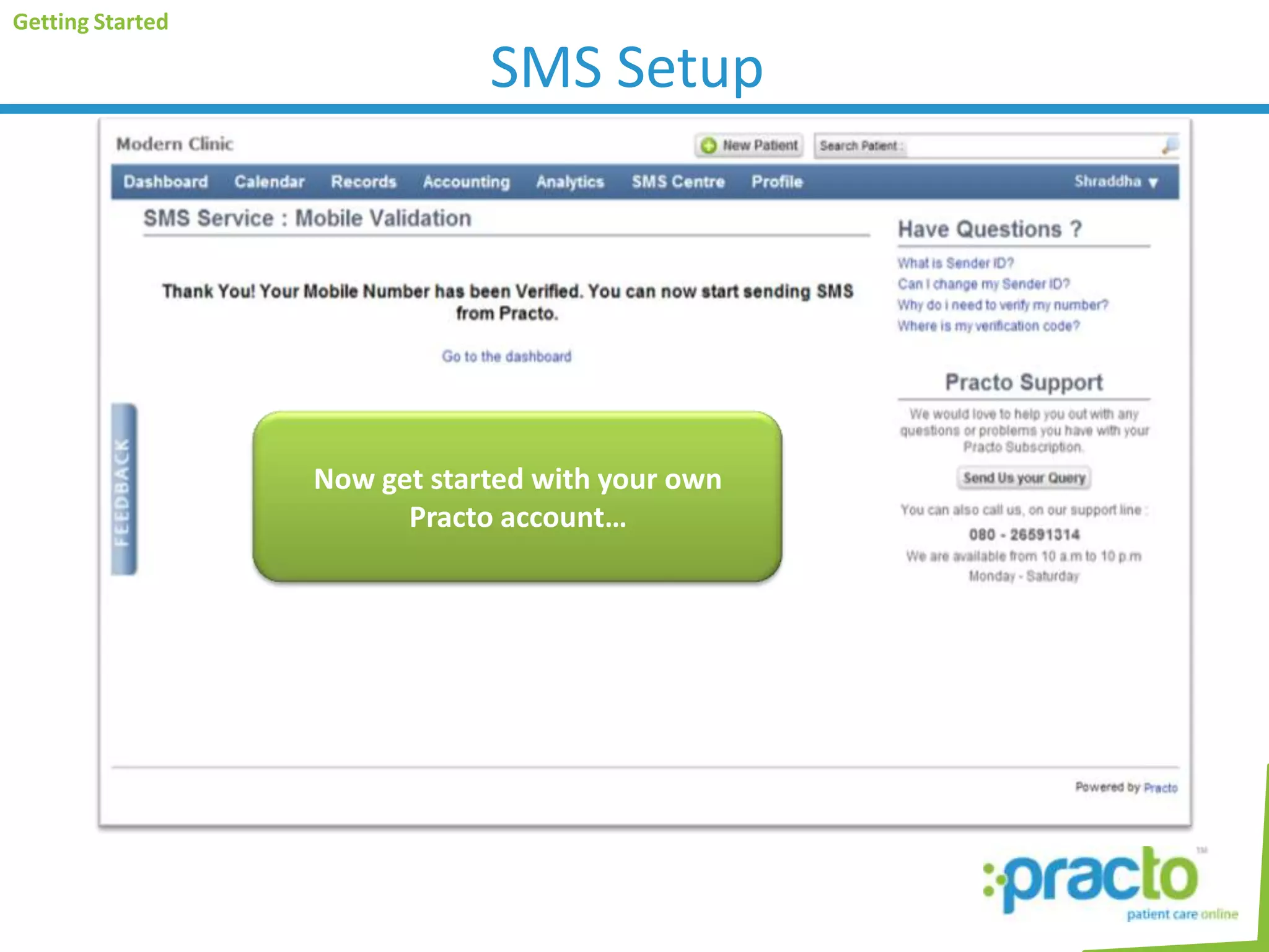 SMS Setup in Practo | PPTX