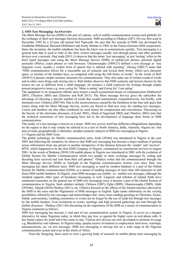 Sms texting among gsm users in nigeria a morpho-syntactic analysis | PDF