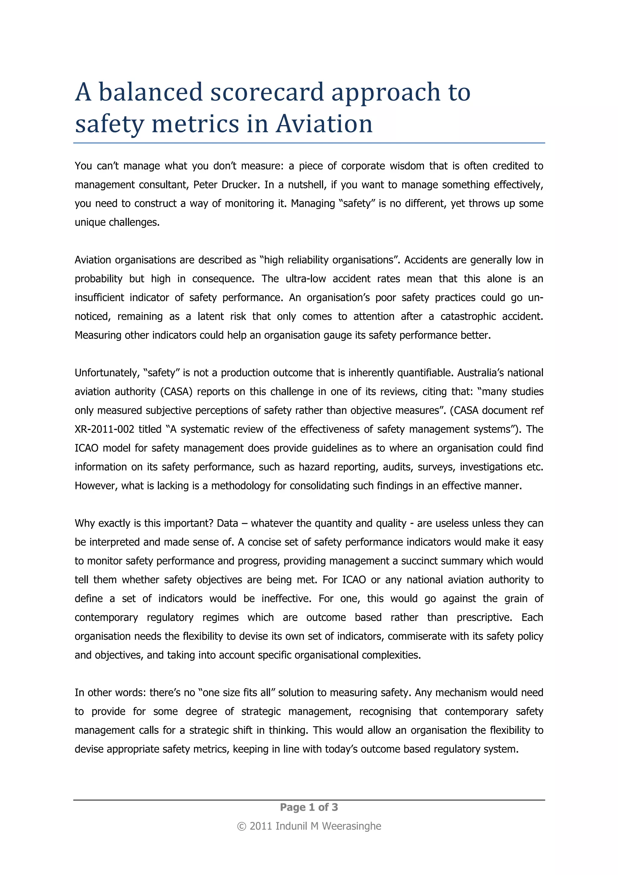 A balanced scorecard approach to safety metrics in aviation | PDF