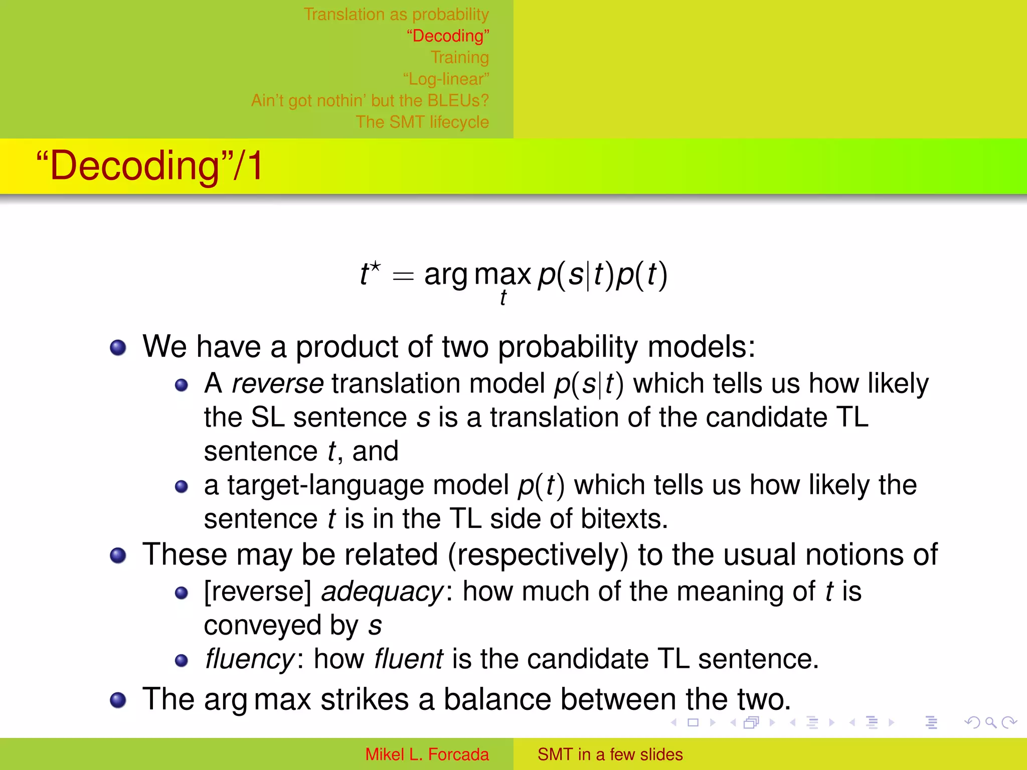 Statistical machine translation in a few slides | PDF