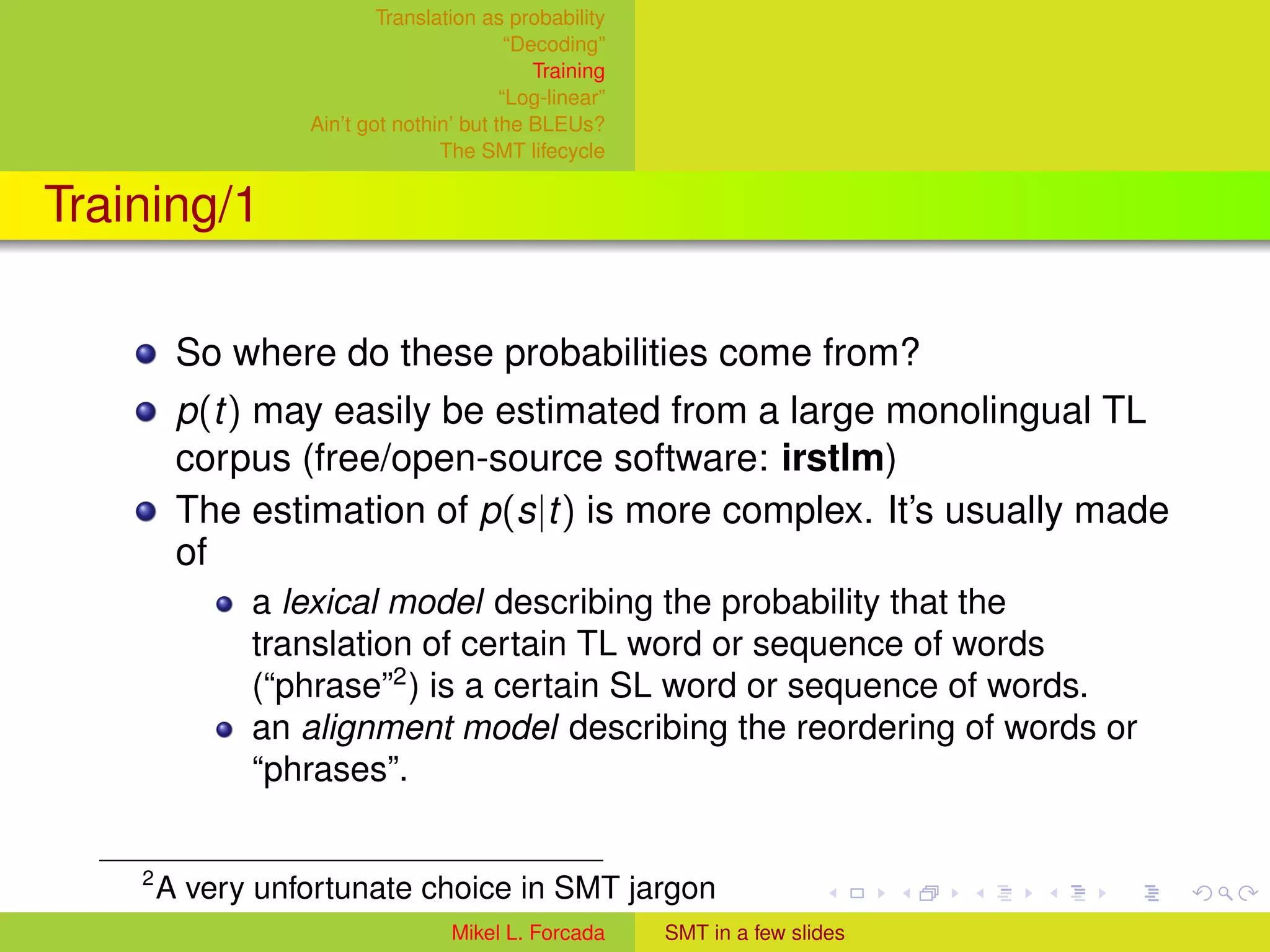 Statistical machine translation in a few slides | PDF