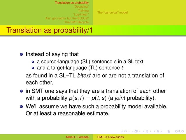 Statistical machine translation in a few slides | PDF