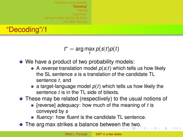 Statistical machine translation in a few slides | PDF