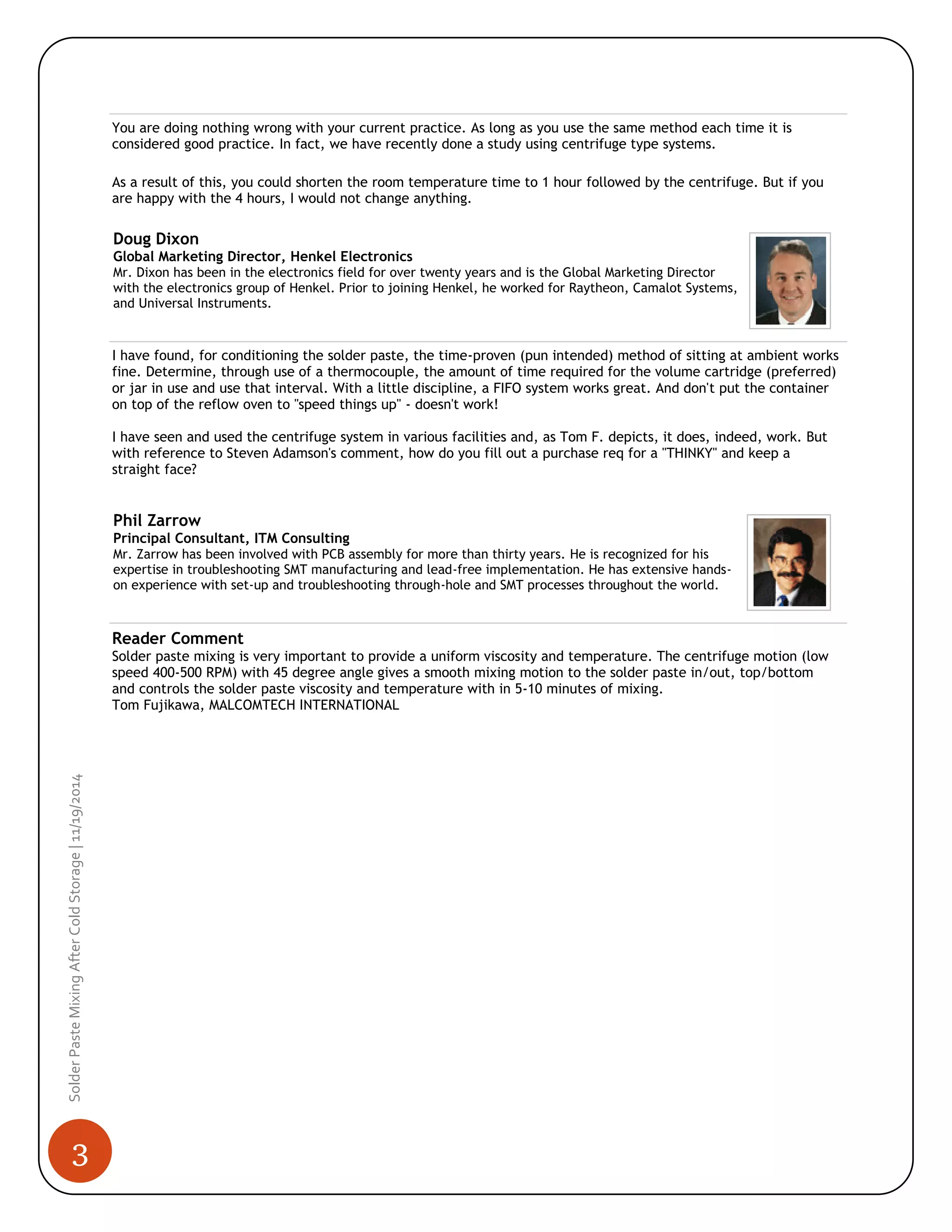 SMT - Solder Paste mixing after Cold Storage | PDF