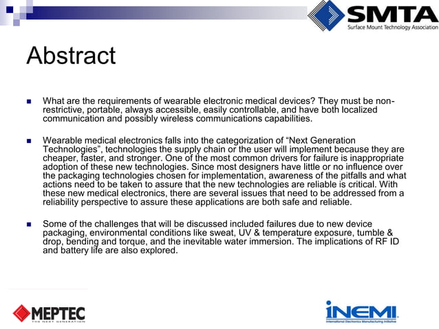 Wearable Electronic Medical Devices: What Fails & Why? | PPT