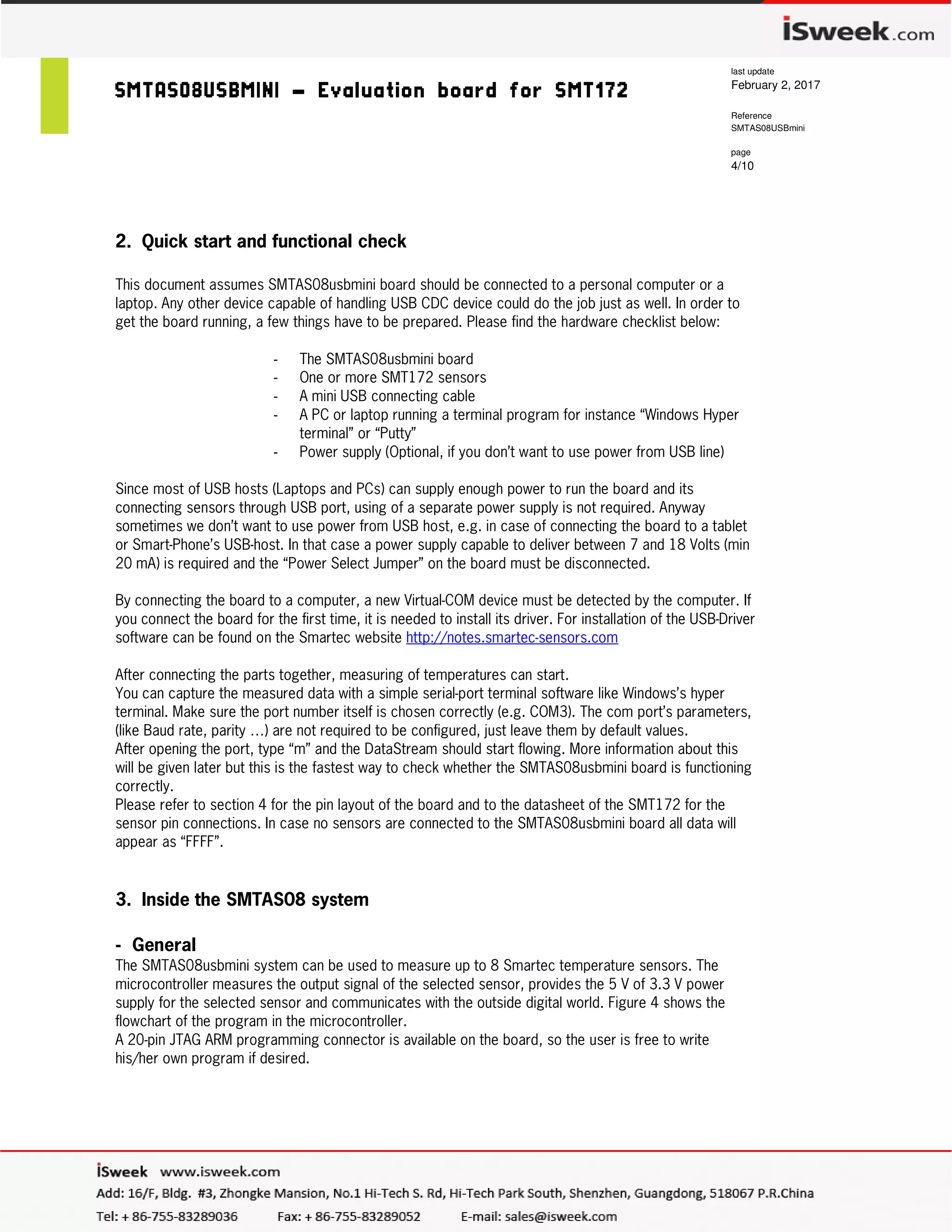 isweek SMTAS08USBmini – evaluation board for smt172 | PDF