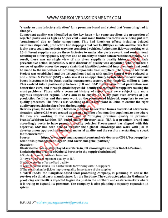 Smu mba sem 3 om fall 2014 assignments | DOCX | Logistics | Business