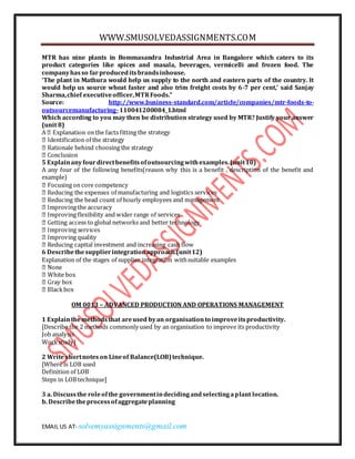 Smu mba sem 3 om fall 2014 assignments | DOCX